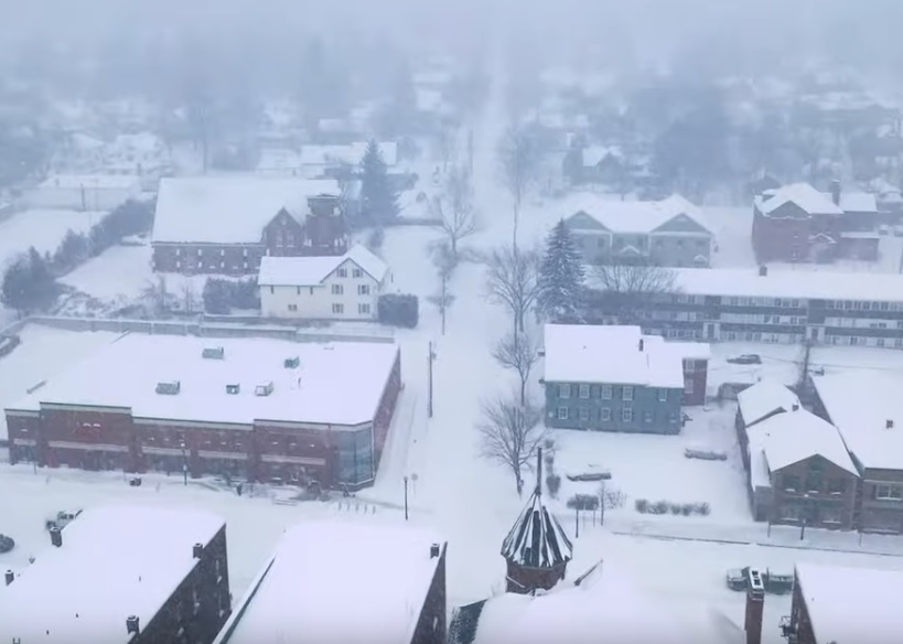 Drone Footage of Snow Storm Blanketing Vermont Town